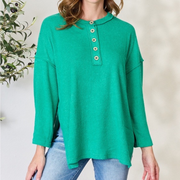 Zenana Outfitters | Tops | New Zenana Plus Reg Size Green Ribbed Henley ...
